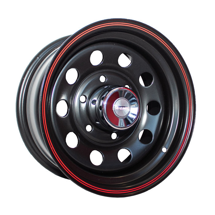 14x7J 6/139 Modular Satin Black Dual Red Pinstripe Taxi Wheels (Set of